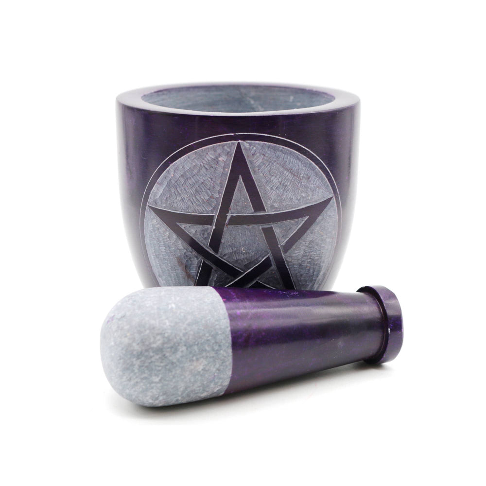 Purple Soapstone Mortar and Pestle with Pentagram Design – Medusa Gothic